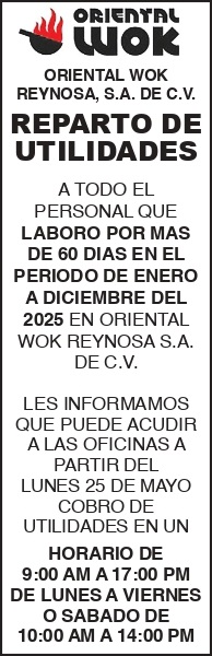 (LOGO) ORIENTAL WOK - El Mañana de Reynosa Avisos Clasificados